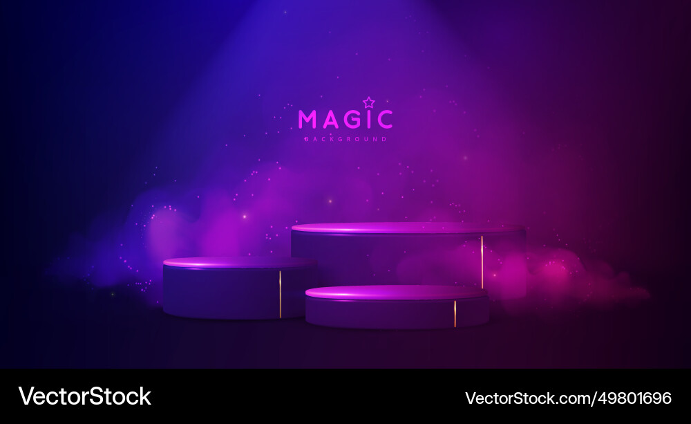 Magic blue showcase with 3d podium and steam Vector Image
