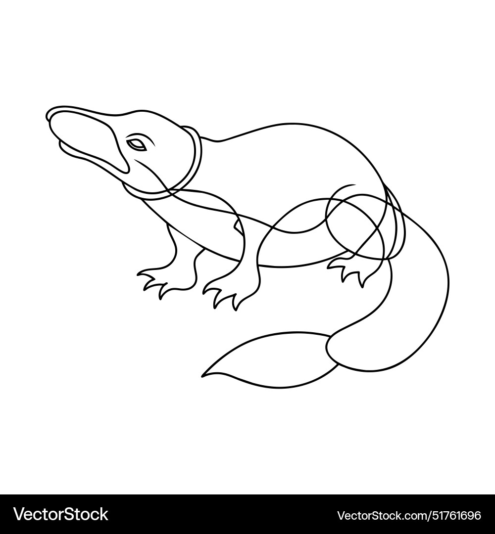 Platypus coloring continuous line art Royalty Free Vector
