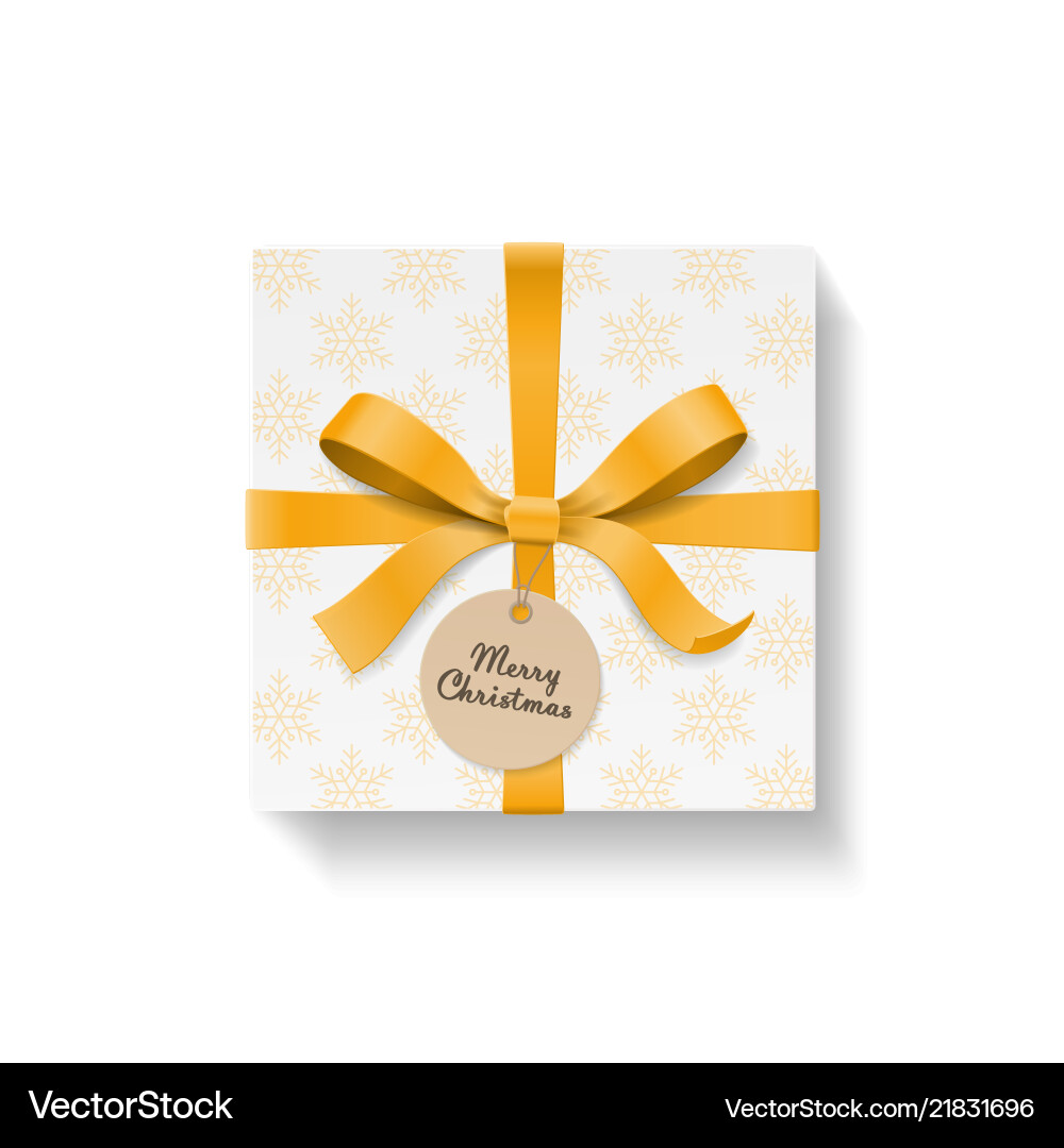 Square gift box gold color bow knot and ribbon Vector Image