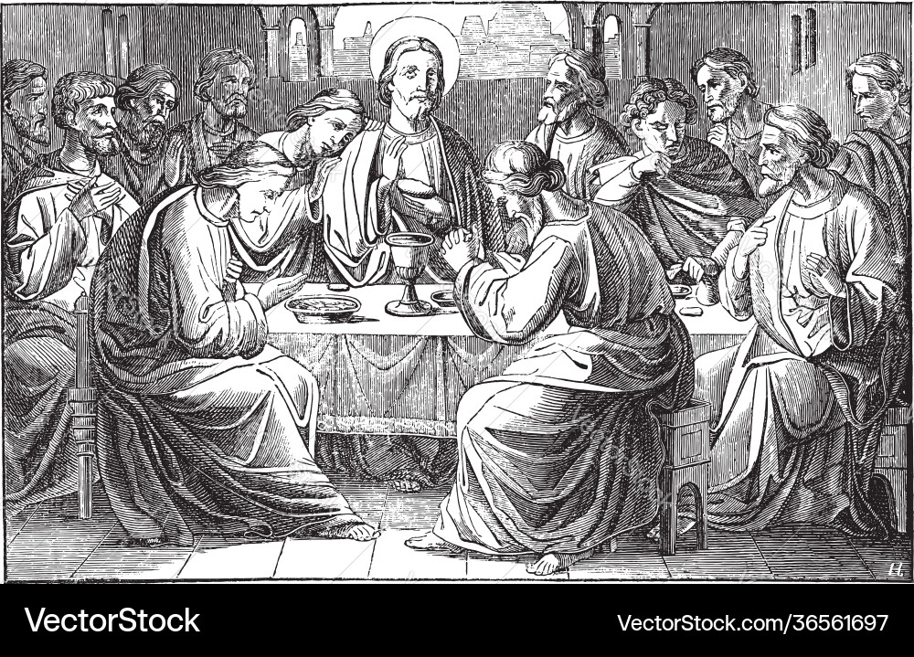 Jesus and last supper twelve disciples Royalty Free Vector
