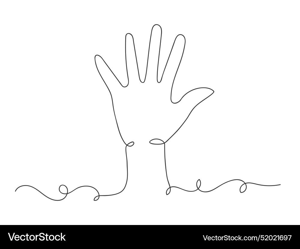 Palm hand continuous one line art isolated Vector Image