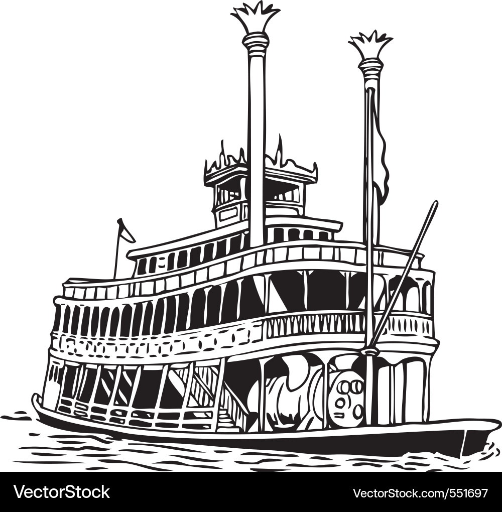 Steamboat lineart Royalty Free Vector Image - VectorStock
