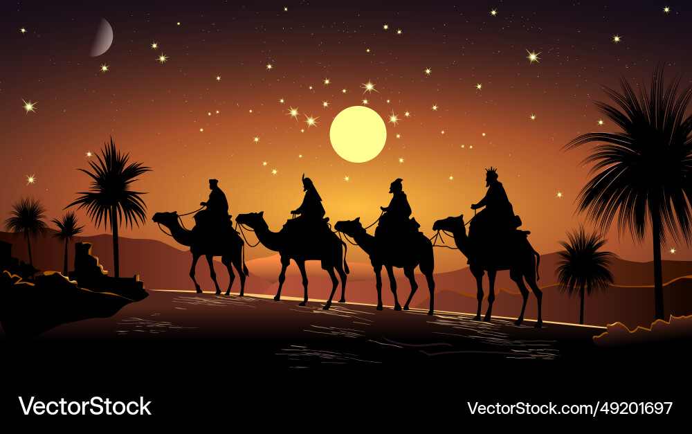 Three Kings Journey Through Desert Royalty Free Vector Image