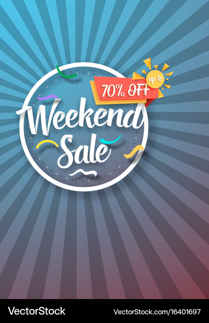 Weekend sale poster with sunburs lines Royalty Free Vector