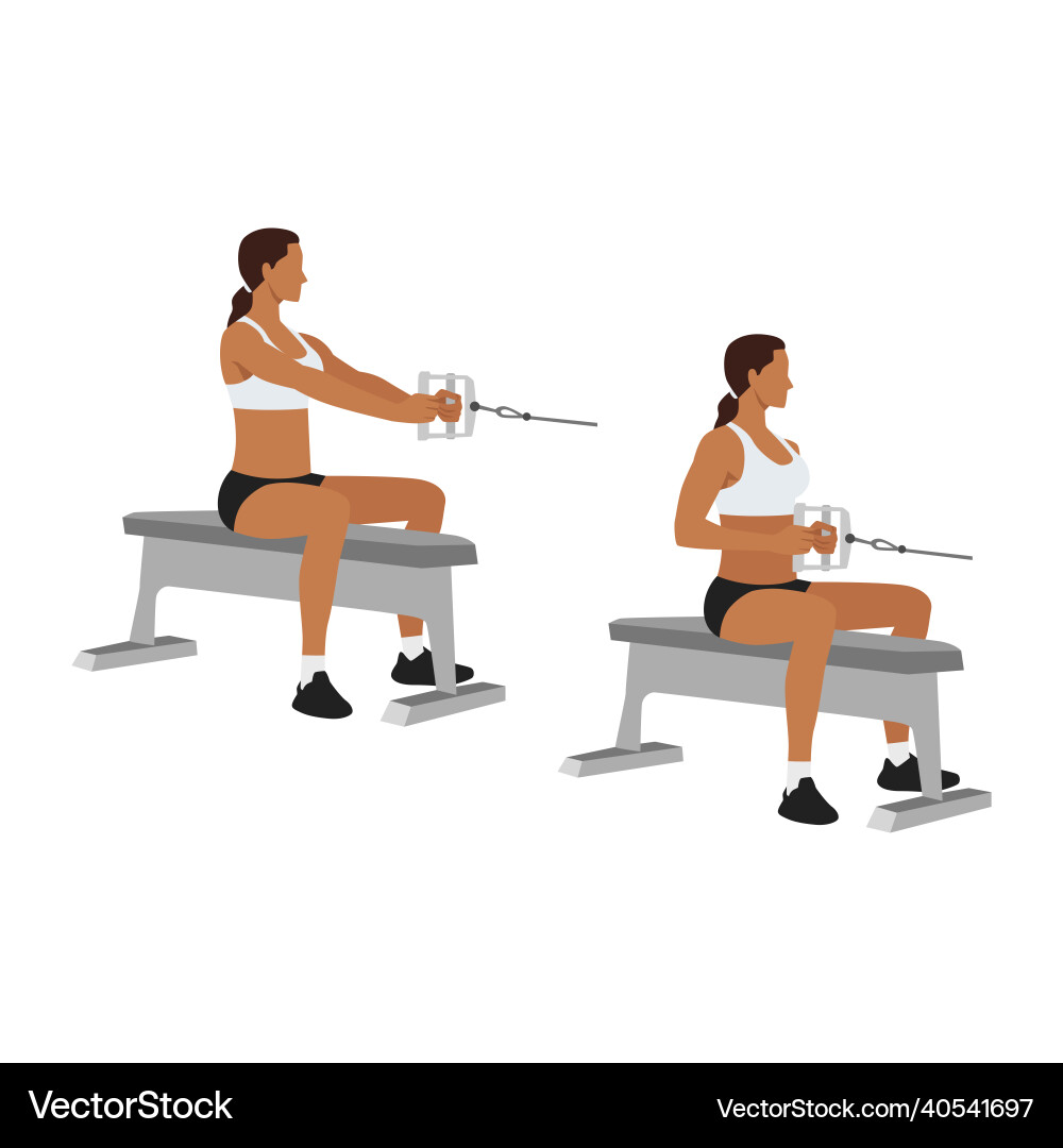 Woman doing seated low cable back rows exercise Vector Image