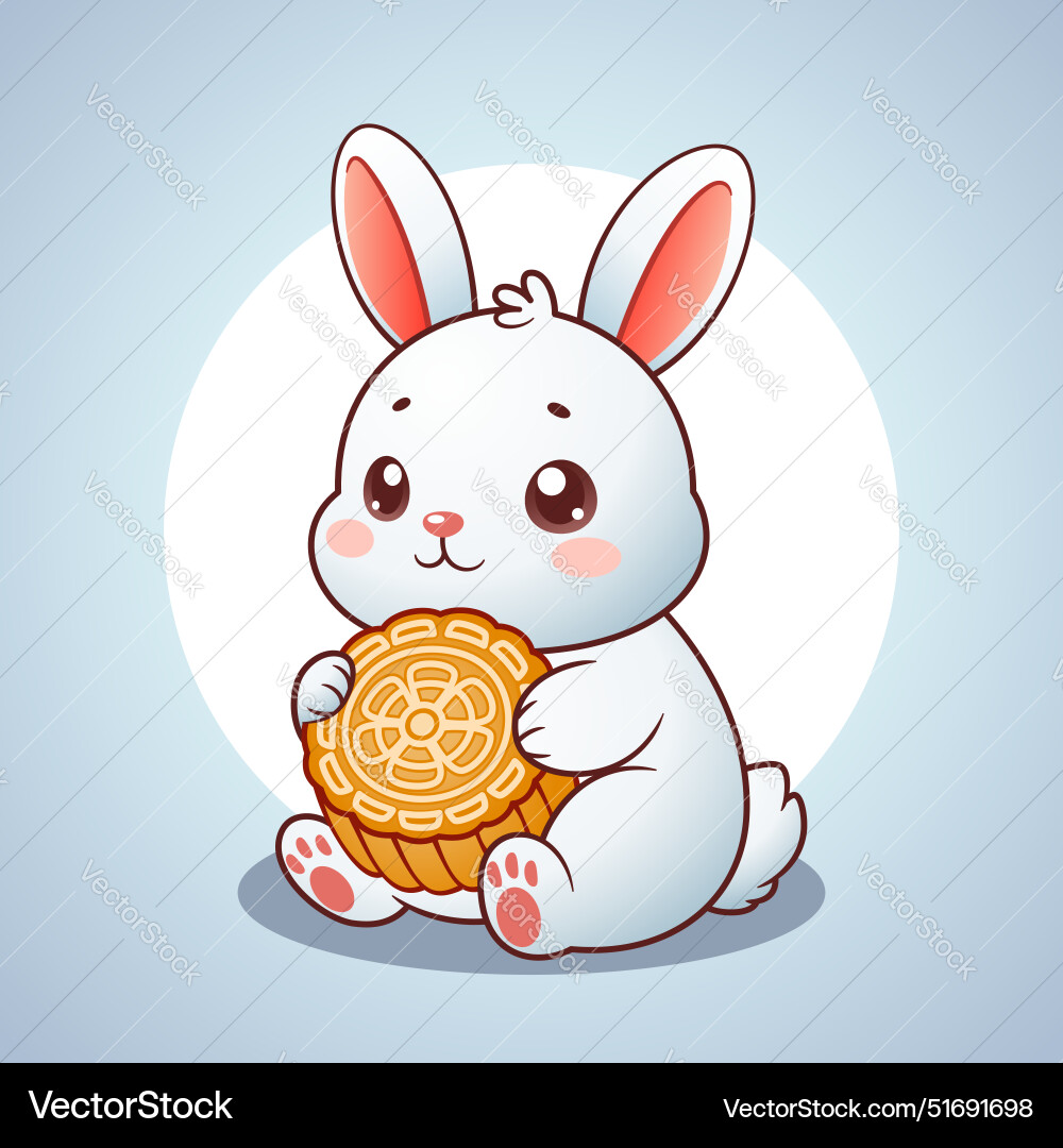 Cute rabbit holding chinese moon cake Royalty Free Vector
