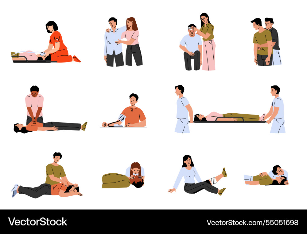 First aid procedures medical cpr emergency help Vector Image