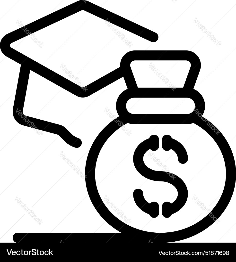 Graduation cap hovering over money bag icon Vector Image