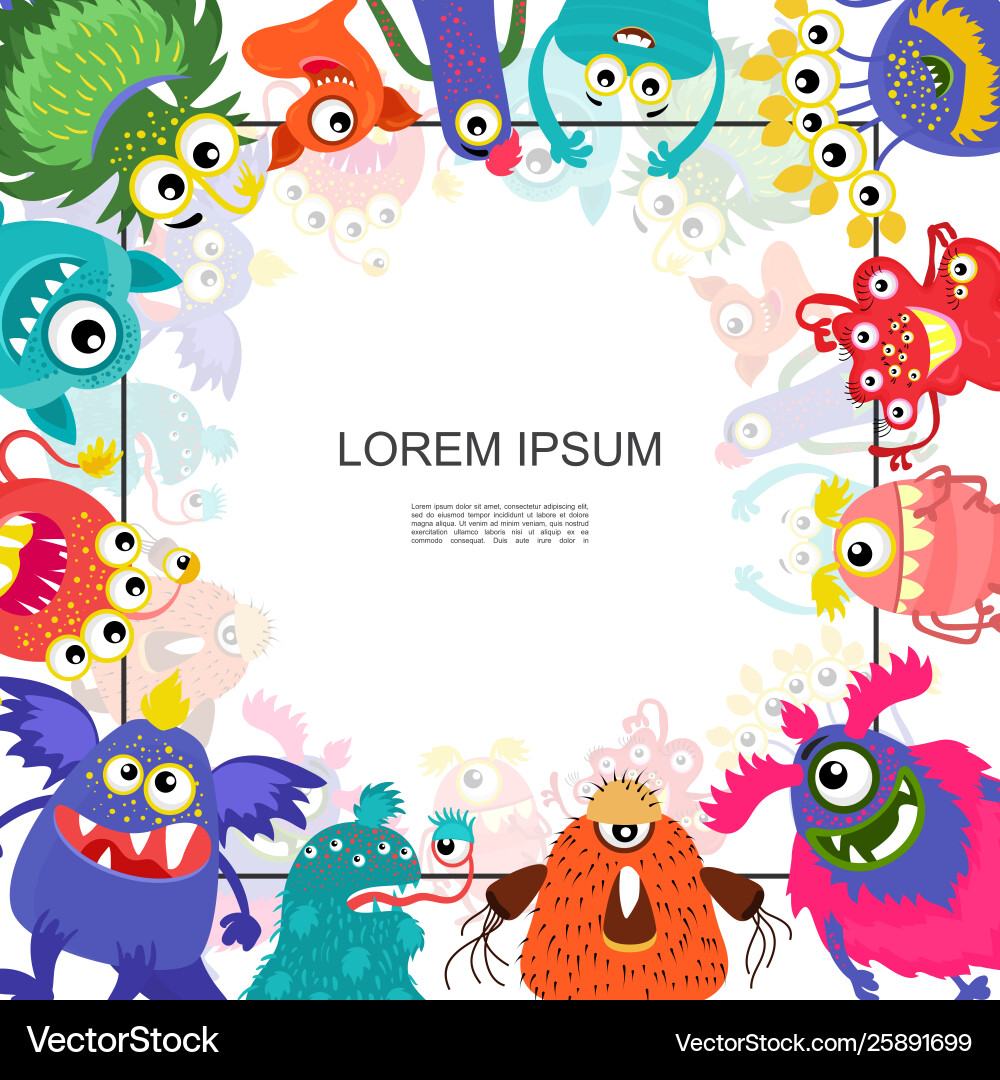 Cartoon cute monsters template Royalty Free Vector Image