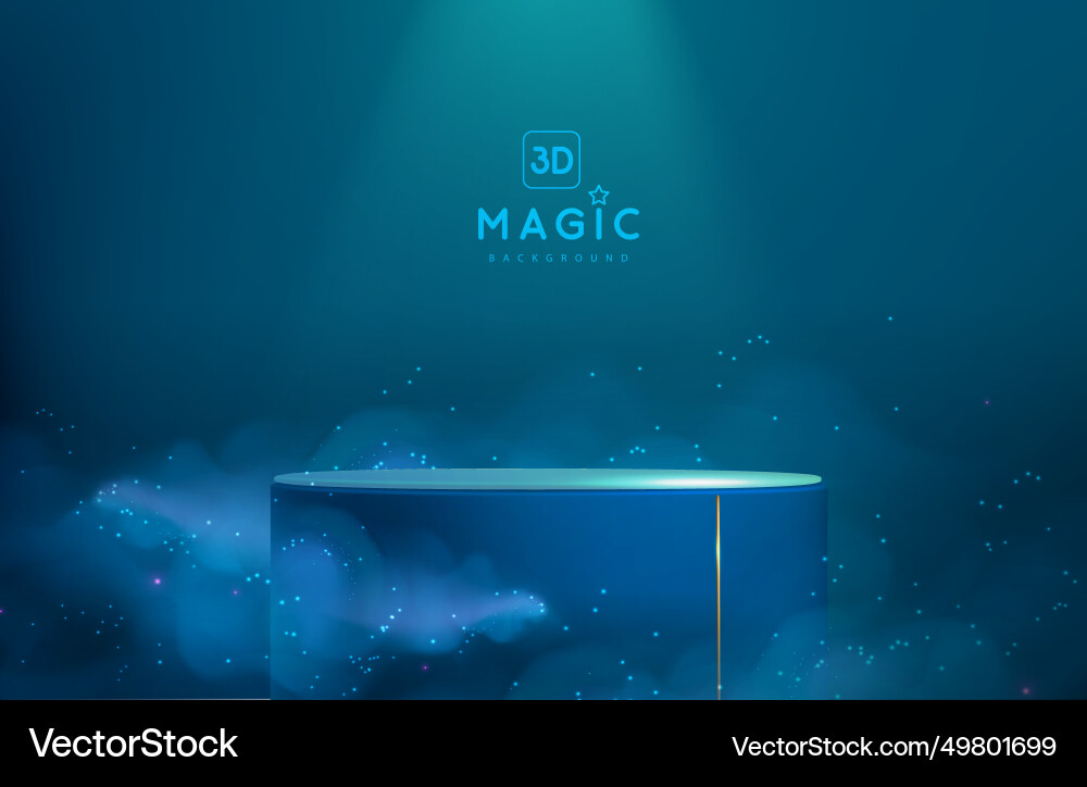 Magic blue showcase with 3d podium and steam Vector Image