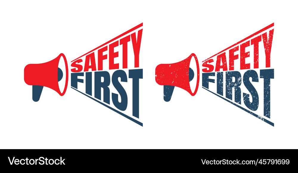 Megaphone safety first stamp graphic design Vector Image