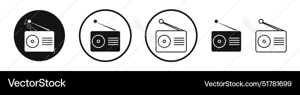 Radio icon set black filled and outlined style Vector Image