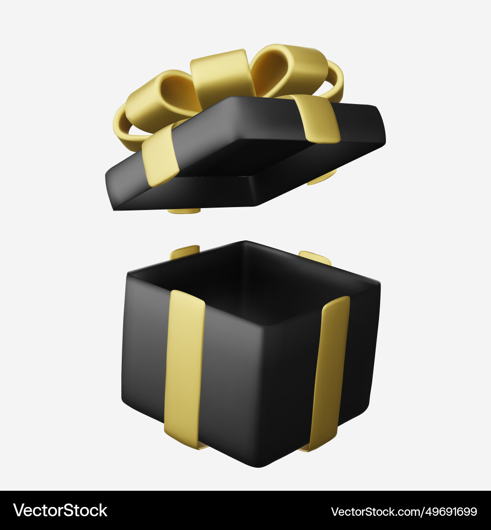Realistic holiday design with black open gift box Vector Image