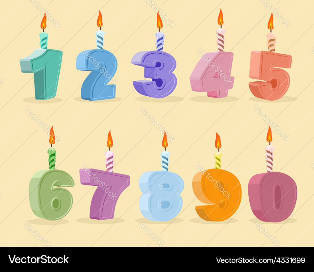 Set birthday candles cartoon numbers Royalty Free Vector