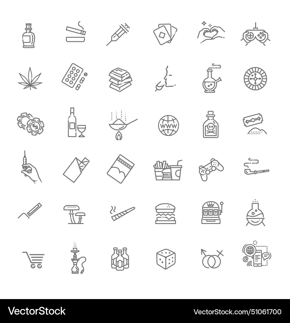 Bad habits linear icons set Royalty Free Vector Image