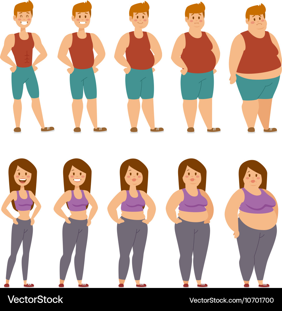 Fat cartoon people different stages Royalty Free Vector