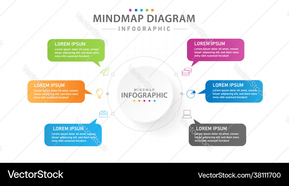 Infographic template 6 steps mindmap diagram Vector Image