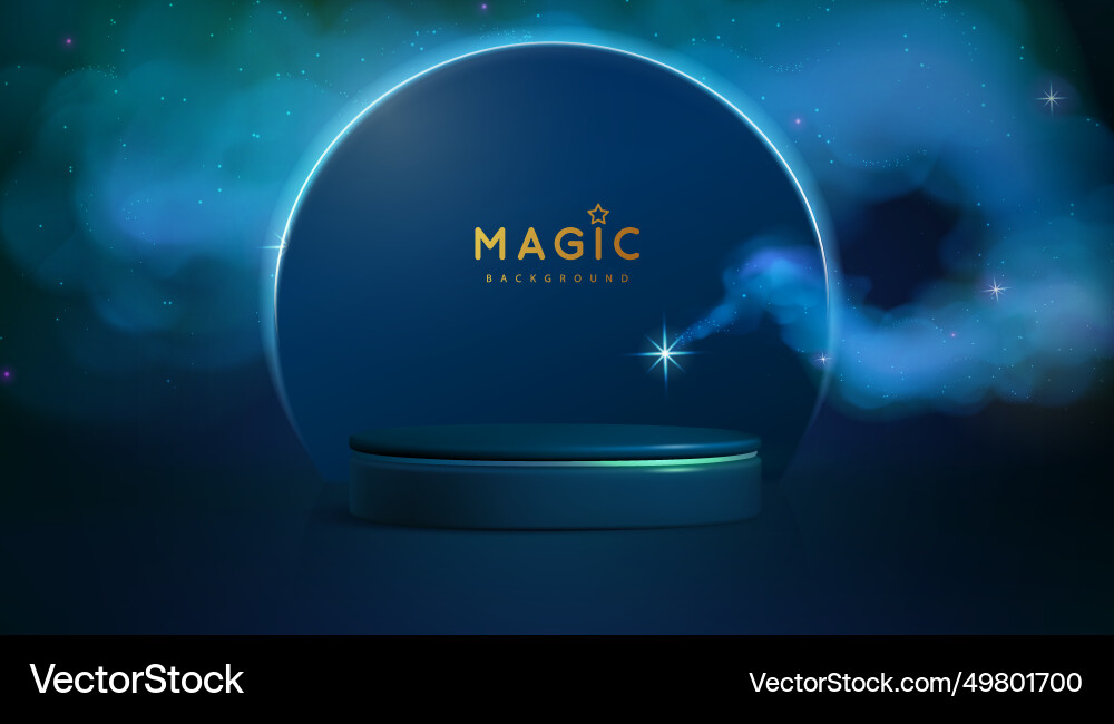 Magic blue showcase with 3d podium and steam Vector Image