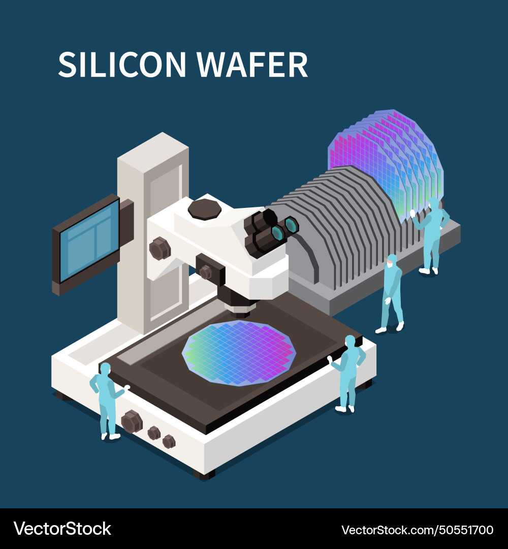 Silicon wafer isometric composition Royalty Free Vector