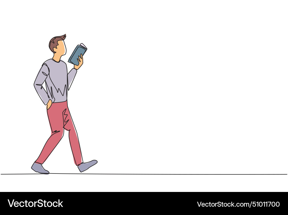 Single continuous line drawing man walking while Vector Image