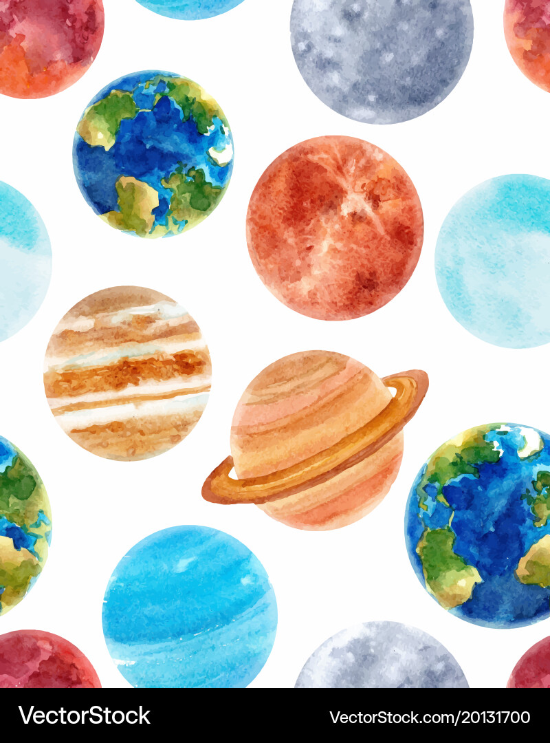 Watercolor Space Planets Pattern Royalty Free Vector Image