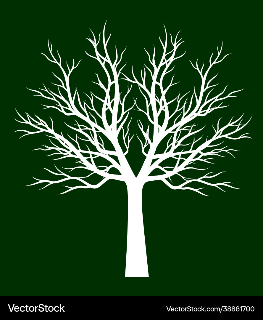 White tree on green background outline Royalty Free Vector