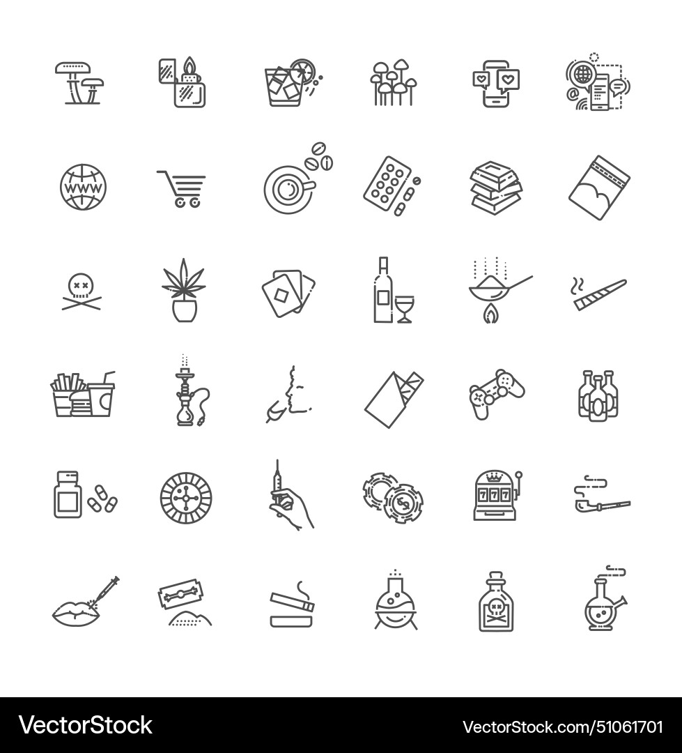 Bad habits linear icons set Royalty Free Vector Image