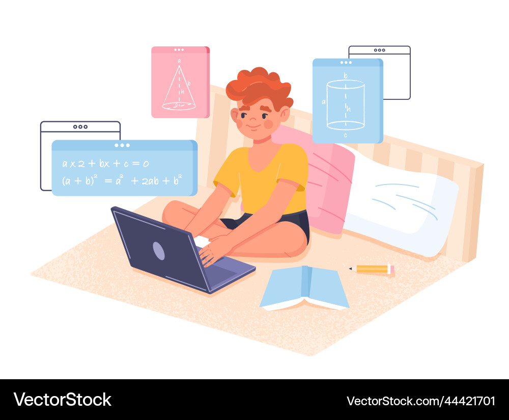 Boy doing homework Royalty Free Vector Image - VectorStock