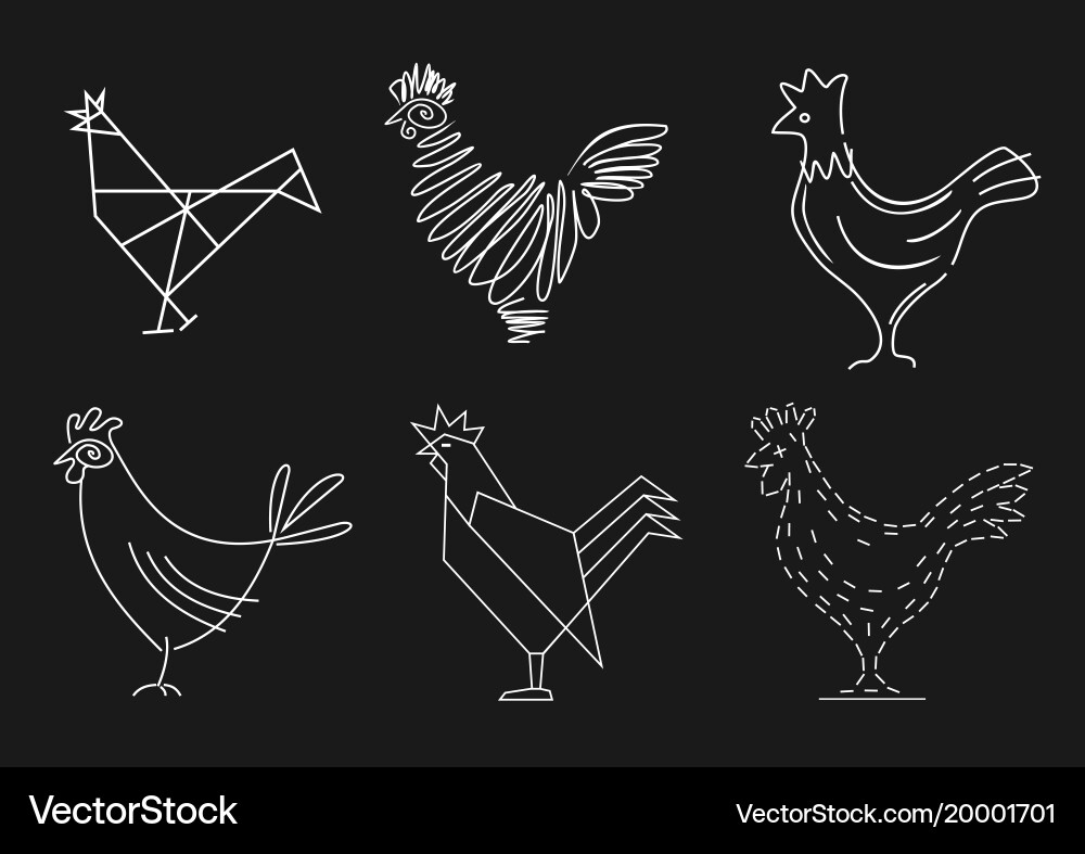 Rooster Outline Set Royalty Free Vector Image - VectorStock