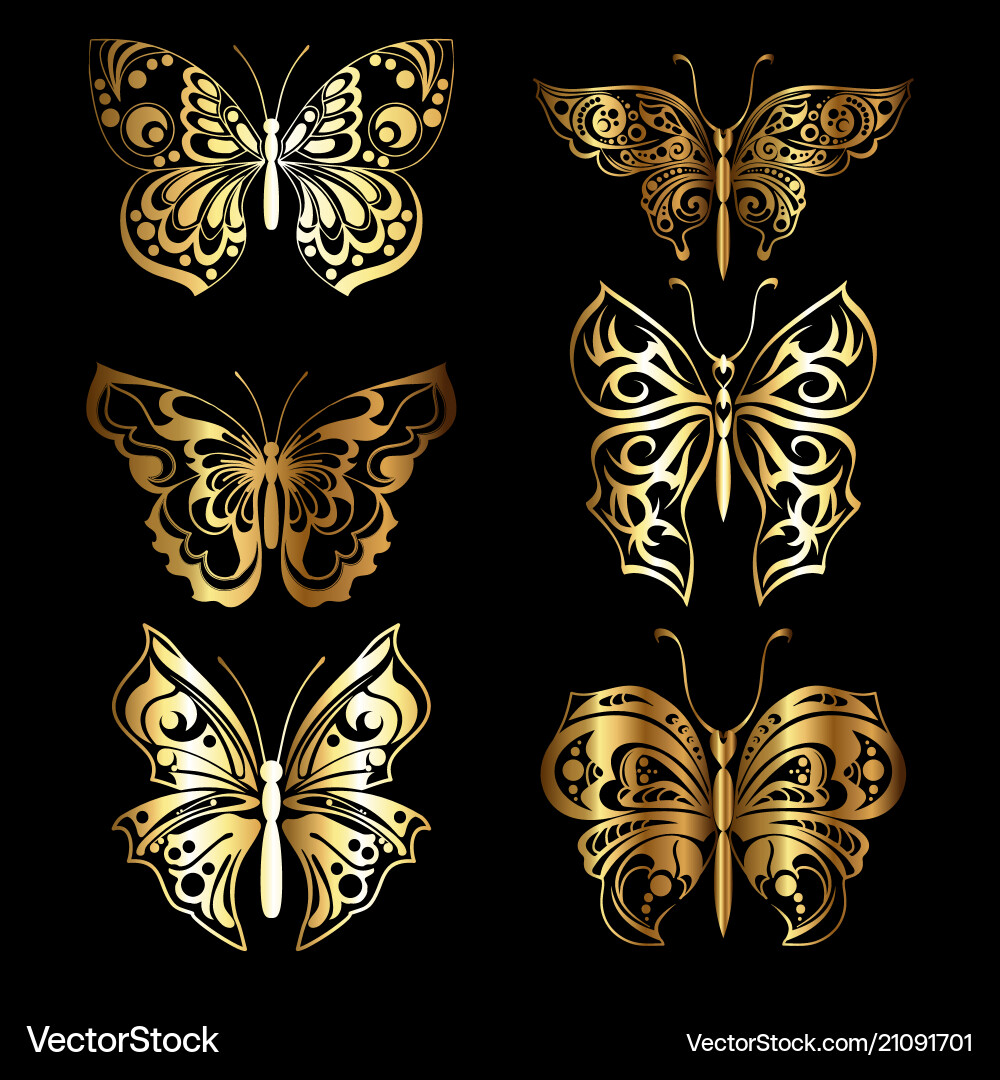 Set of gold butterflies Royalty Free Vector Image