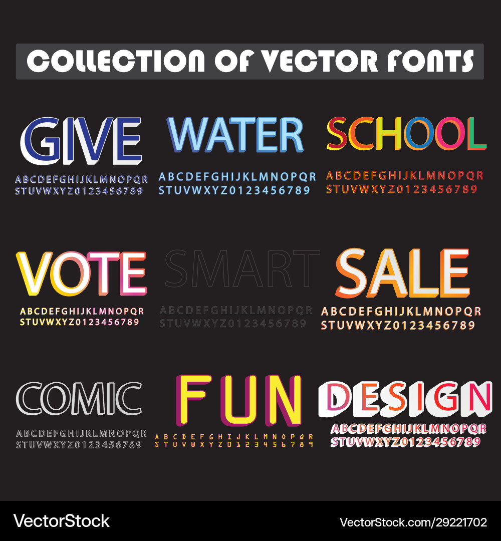 Collection fonts alphabet and numbers Royalty Free Vector
