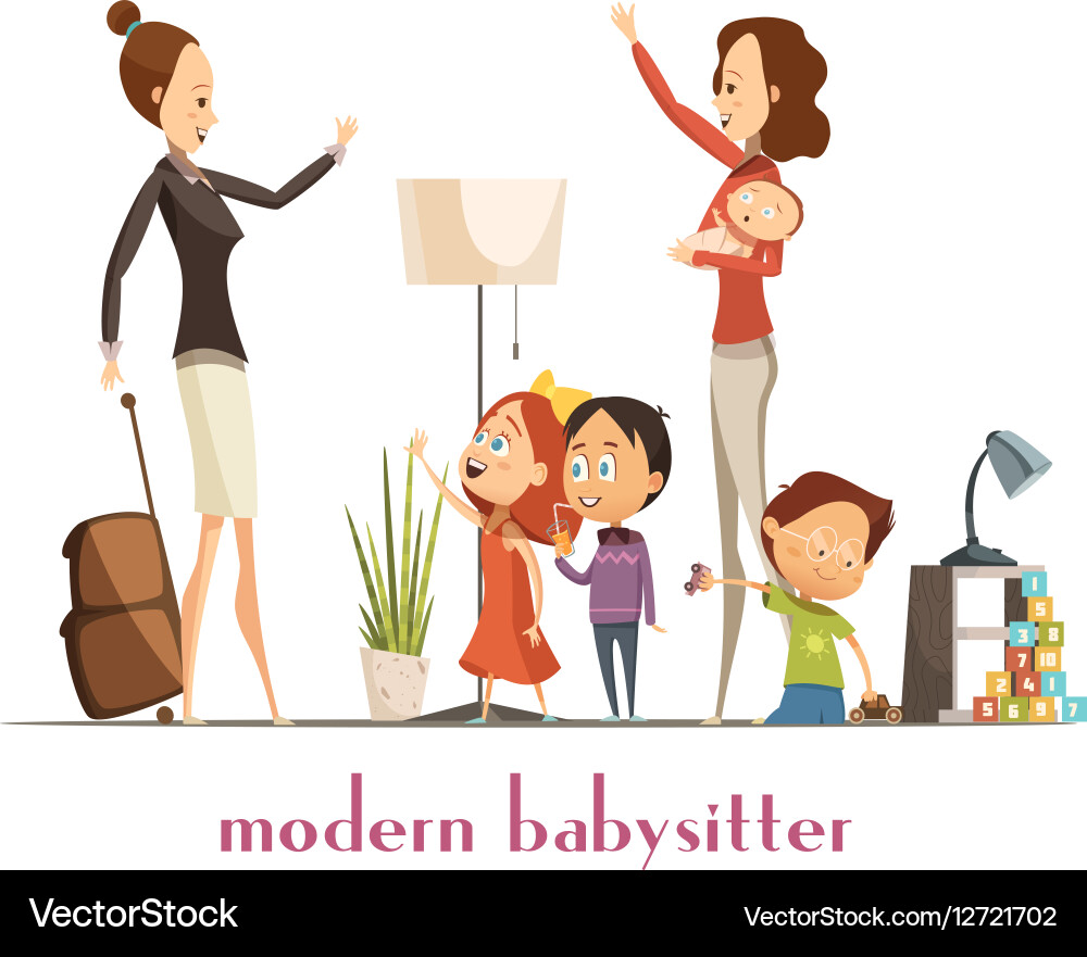 Modern babysitter nanny service cartoon Royalty Free Vector