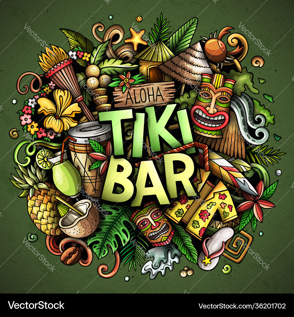 Tiki bar hand drawn cartoon doodle Royalty Free Vector Image