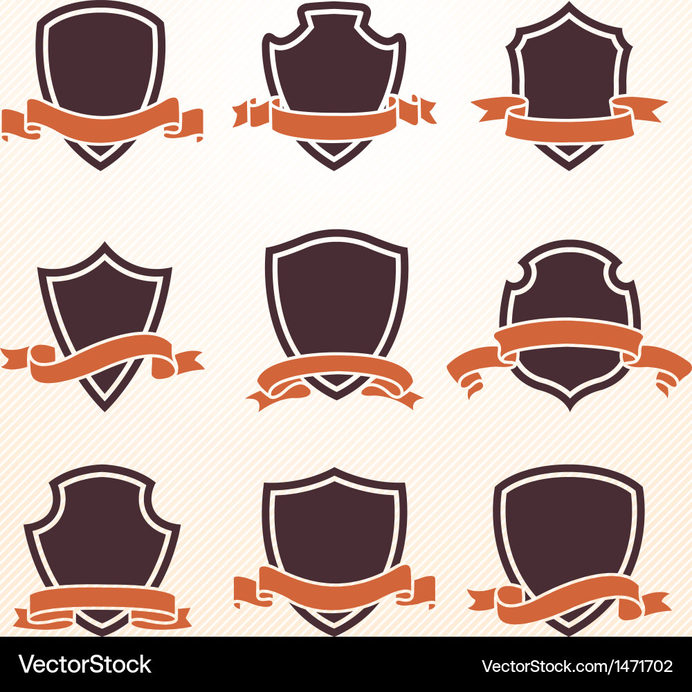 Vintage shield with ribbon set Royalty Free Vector Image