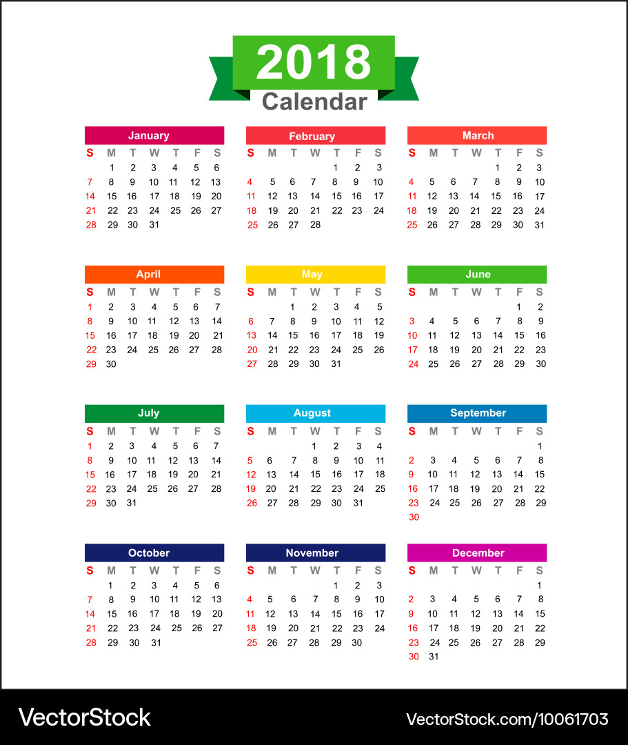 2018 year calendar isolated on white background Vector Image