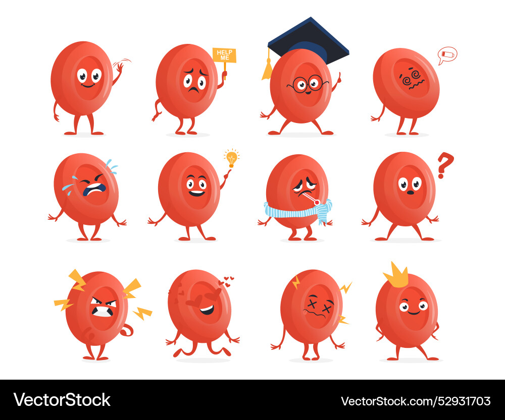Animated Red Blood Cell Expressions Royalty Free Vector