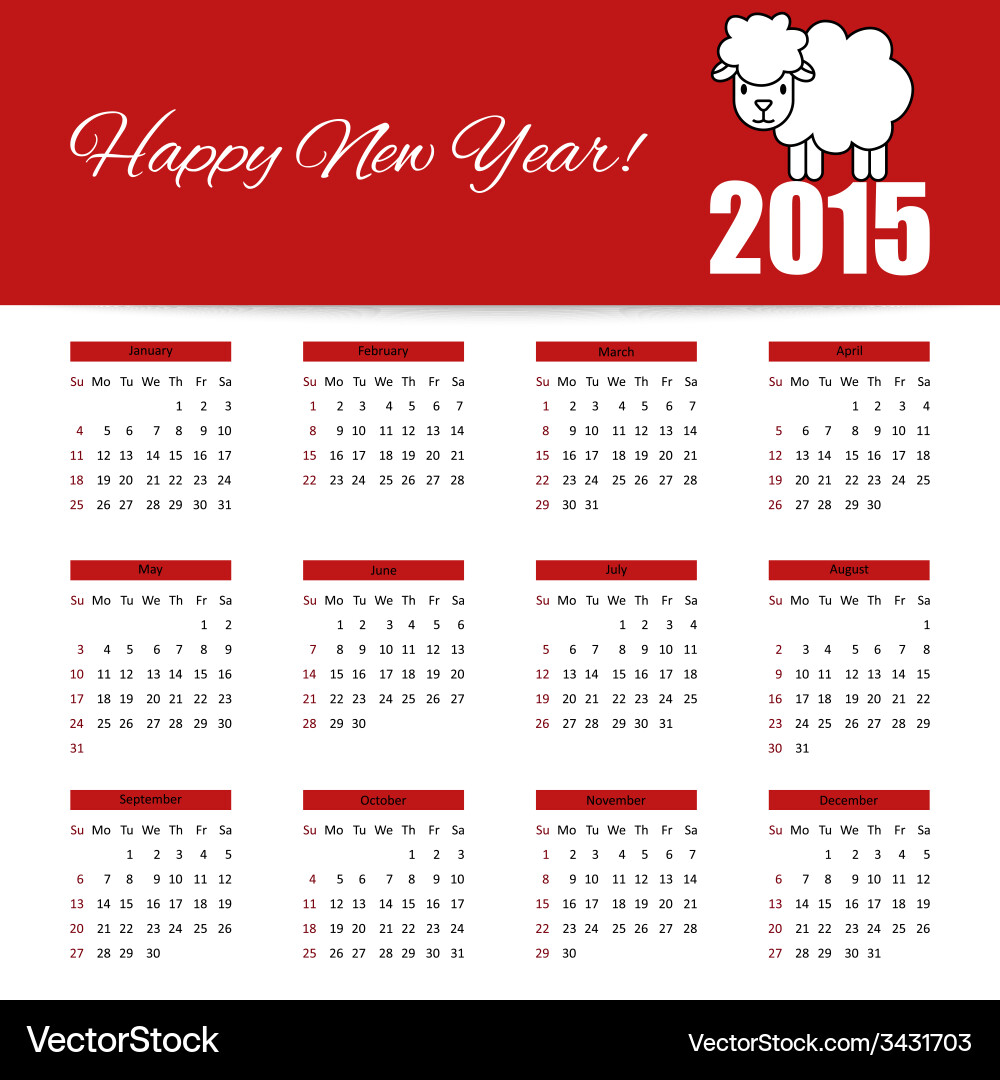 Calendar for 2015 Royalty Free Vector Image - VectorStock
