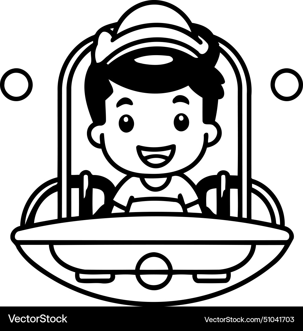 Cute boy driving a carousel flat design style Vector Image