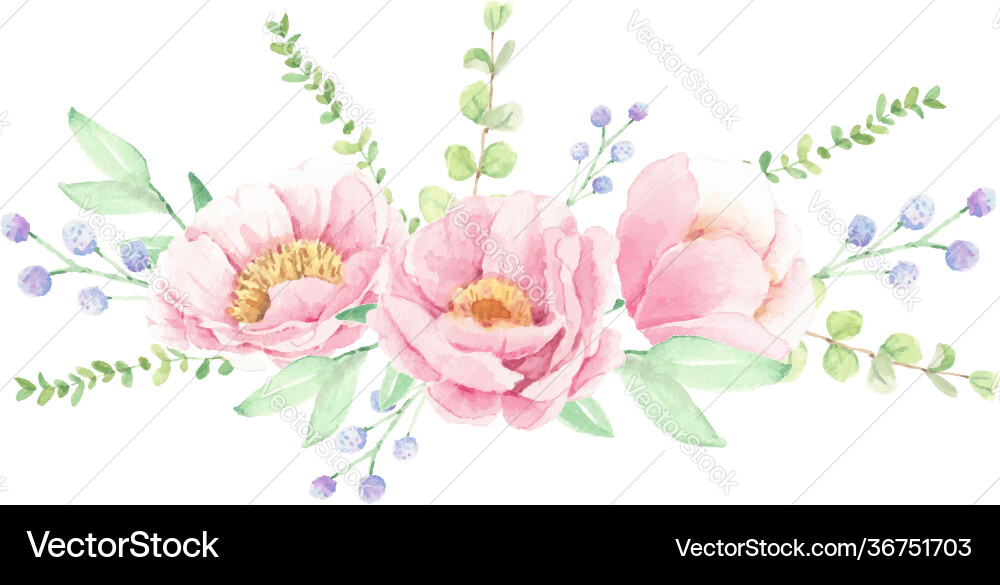 Watercolor Pink Peony Bouquet Royalty Free Vector Image