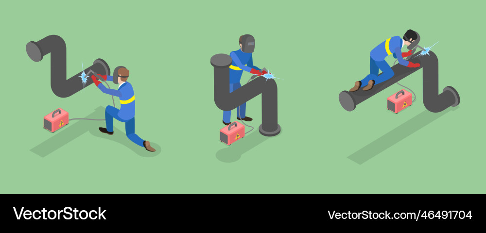3d isometric flat set of welder workers Royalty Free Vector