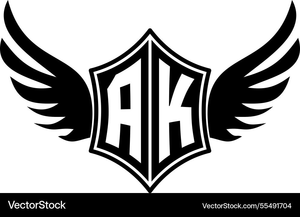 Ak logo emblem with winged and shield template Vector Image
