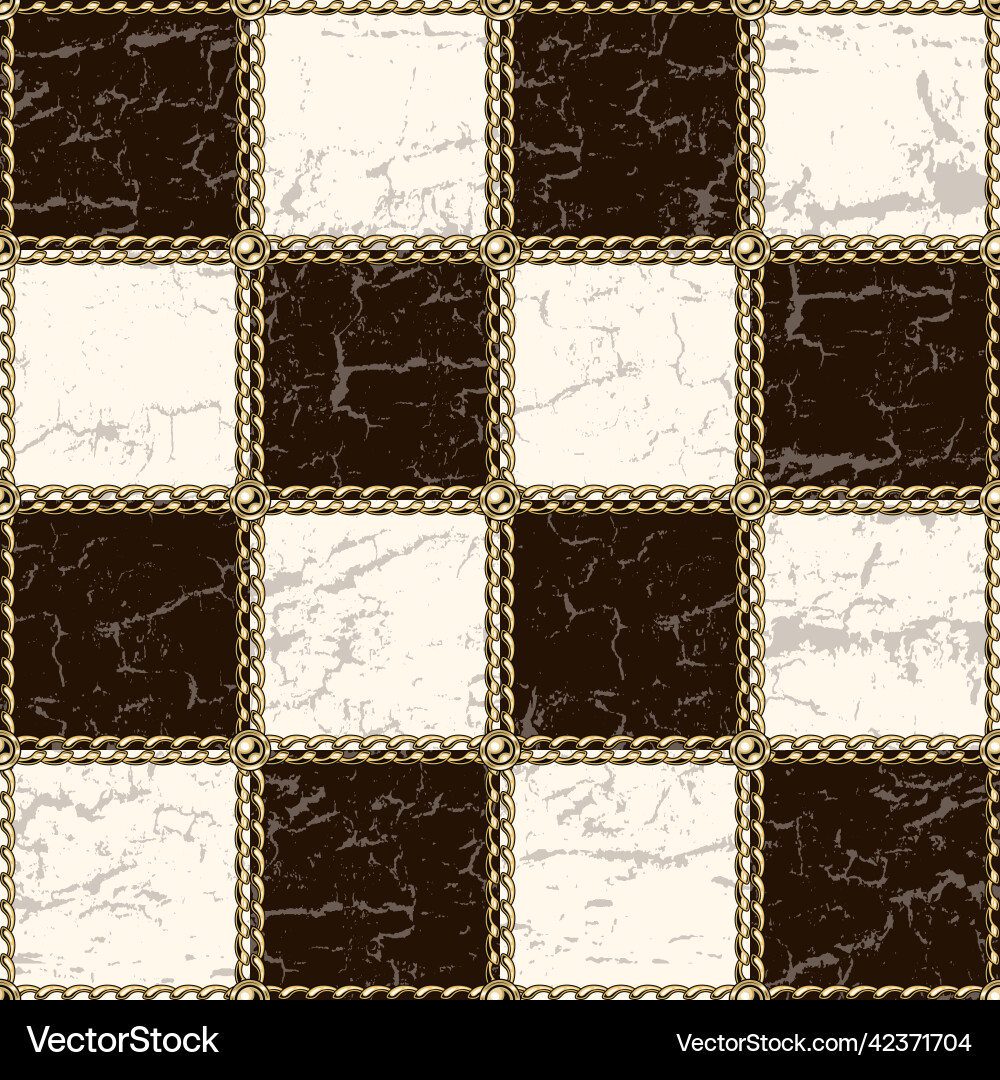 Chess board background design with gold chains Vector Image