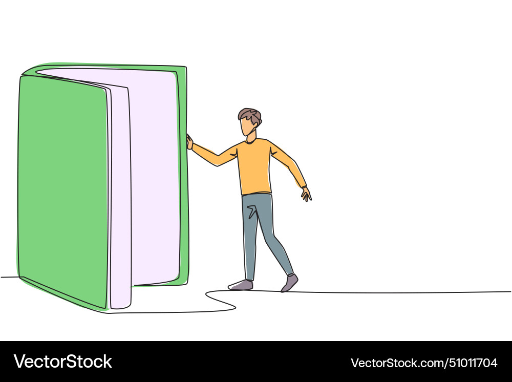 Continuous one line drawing man open Royalty Free Vector