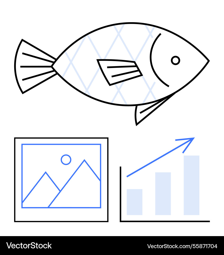 Fish diagram with analytics chart and landscape Vector Image