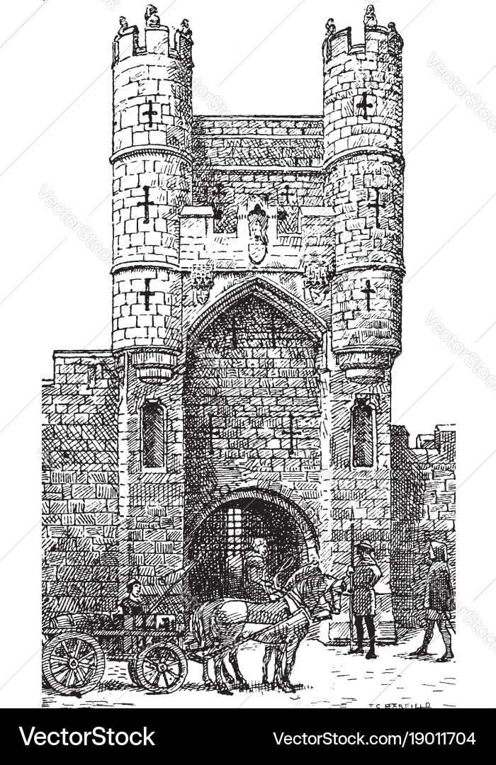 Gothic architecture city gate in york during Vector Image