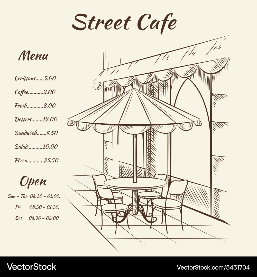 Hand drawn street cafe background Royalty Free Vector Image