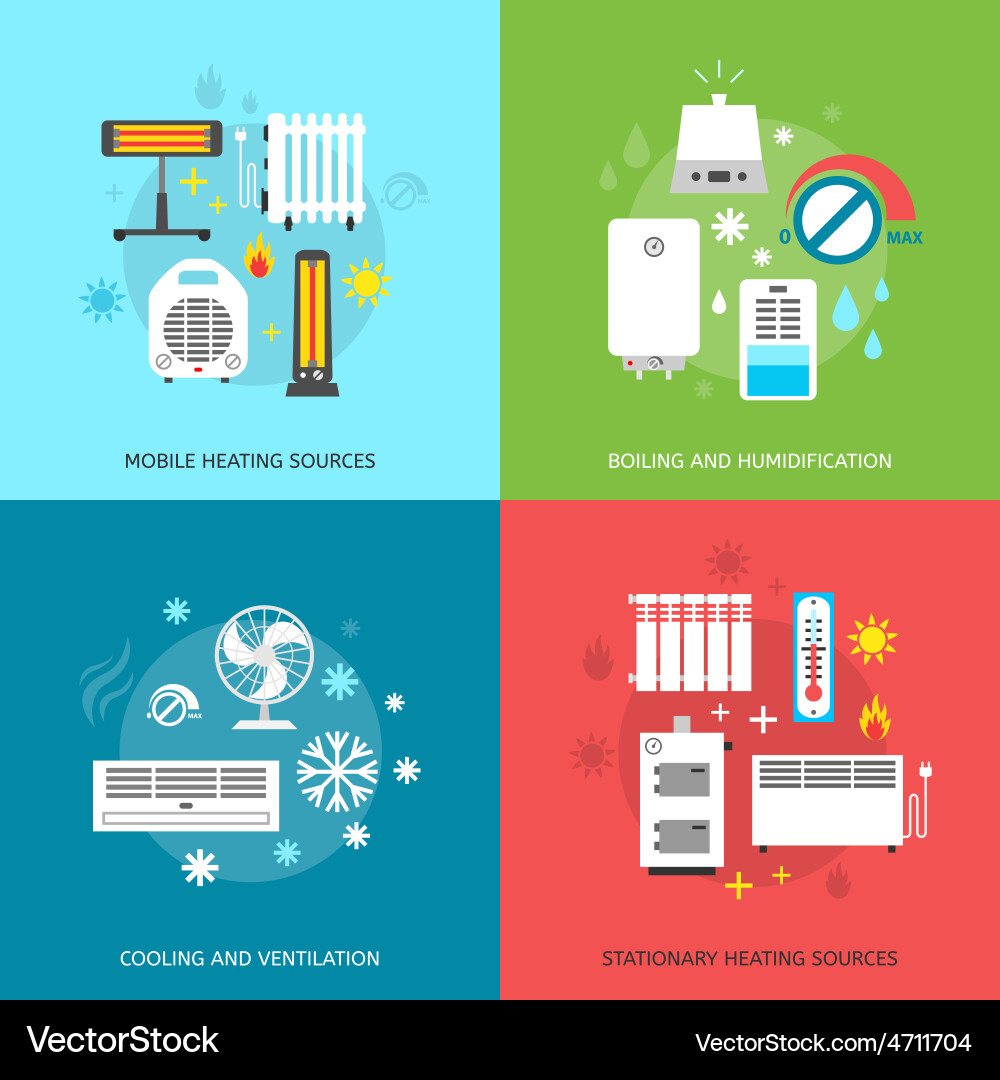 Heating & Cooling Icon Set Royalty Free Vector Image
