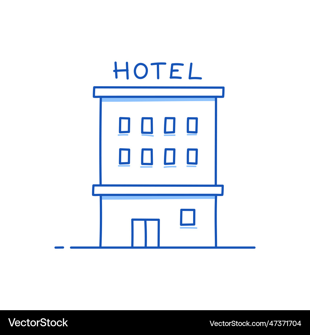 Hotel building doodle hand drawn sketch Royalty Free Vector