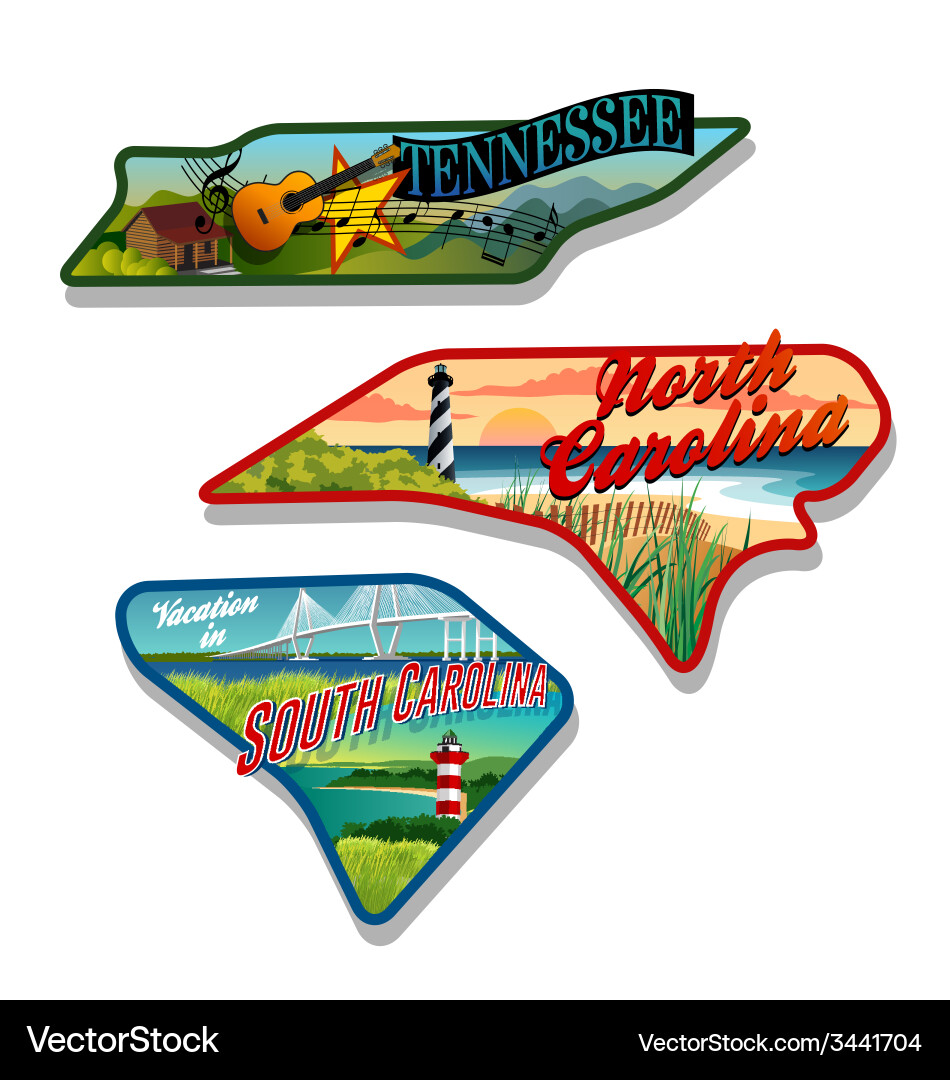State Outline Stickers - TN, NC, SC Royalty Free Vector