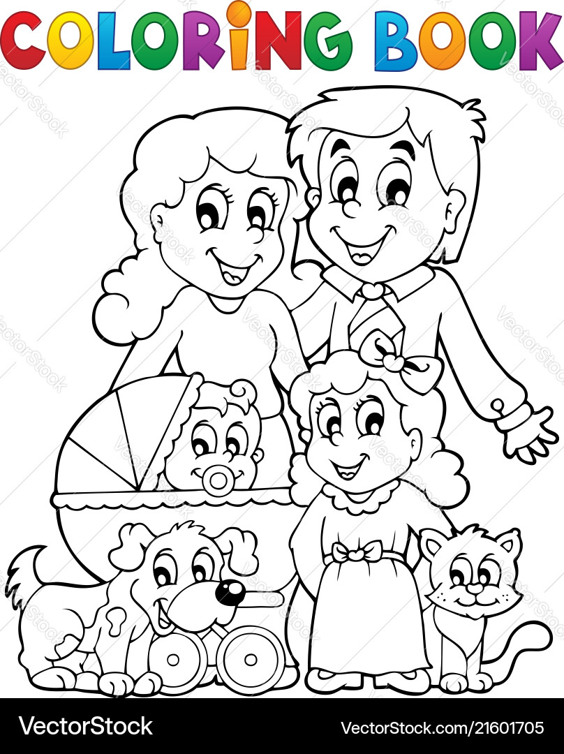 Coloring book family theme Royalty Free Vector Image